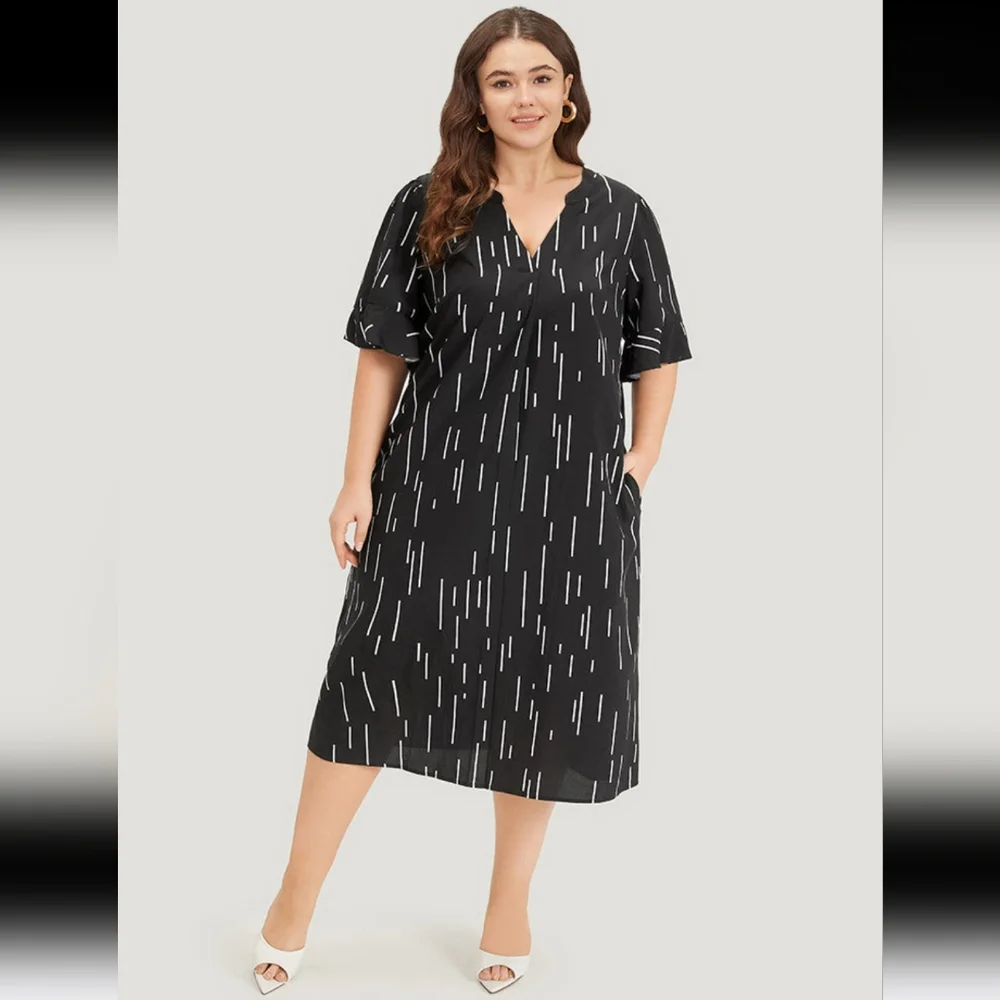 BloomChic | Dresses | Nwt Bloomchic 8w 2w Black Striped Ruffle Dress ...
